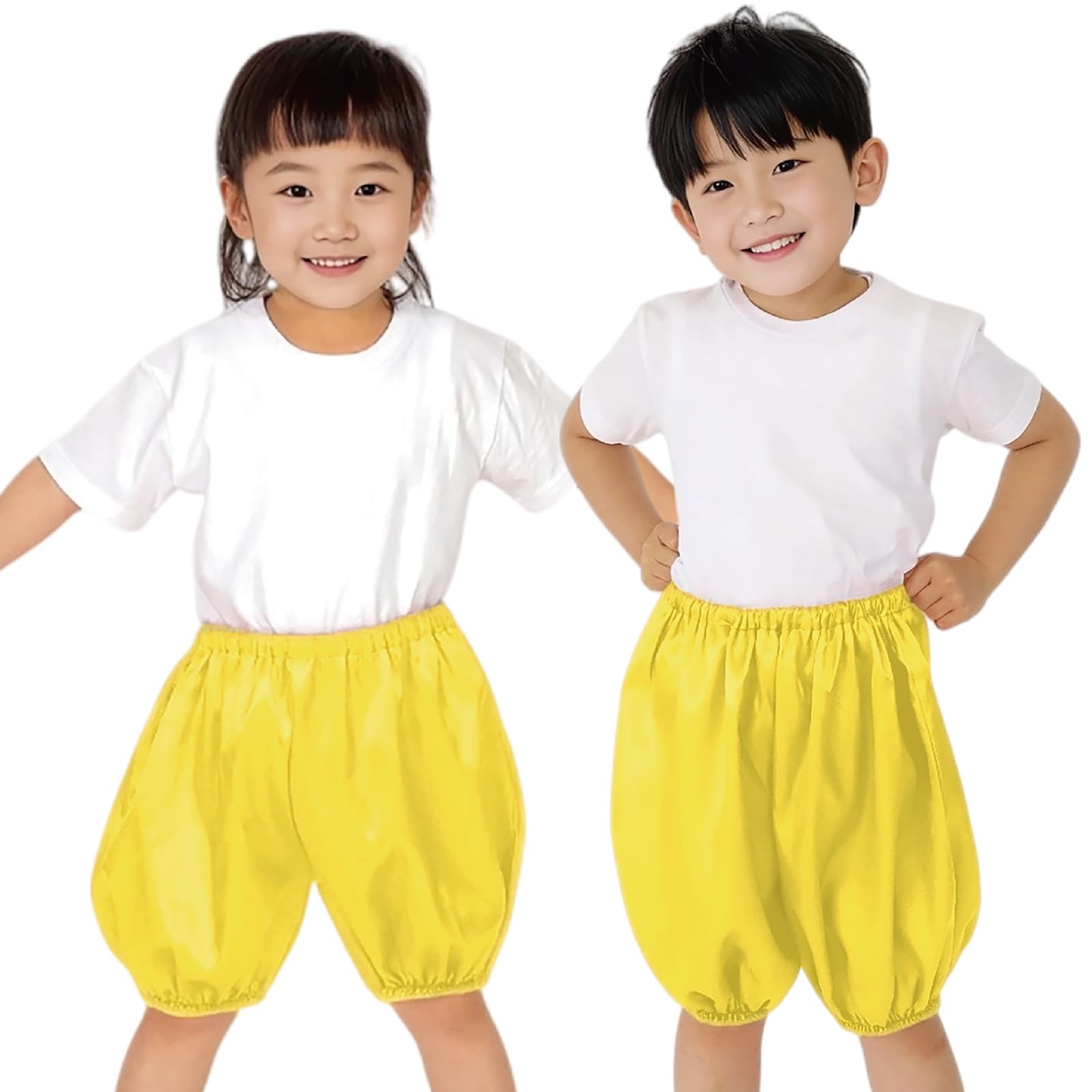 ふくらみがかわいい、かぼちゃパンツです。ウエストも裾もゴム仕様なので、はきやすい！カラフルなベースなので、バリエーション豊富な衣装作りができます！演技やダンスなどの衣装に！サテン生地で、肌触りが良く、光沢のある素材です。 / 商品サイズ総丈...