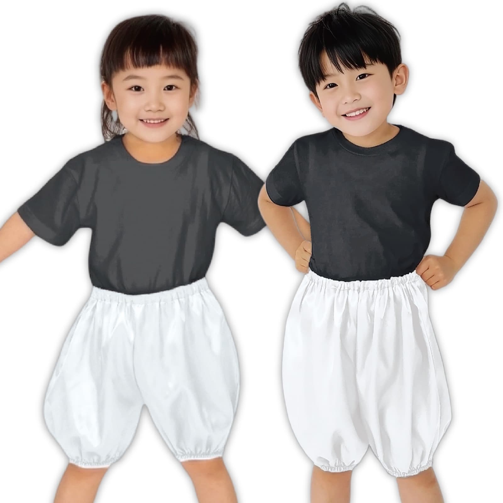 ふくらみがかわいい、かぼちゃパンツです。ウエストも裾もゴム仕様なので、はきやすい！カラフルなベースなので、バリエーション豊富な衣装作りができます！演技やダンスなどの衣装に！サテン生地で、肌触りが良く、光沢のある素材です。 / 商品サイズ総丈...