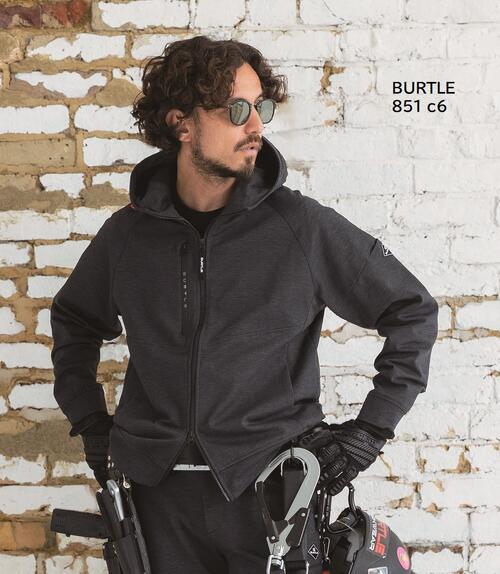 [即日出荷] BURTLE 851 フーディブルゾン 1）素材　コーデュラNYCOダブルフェイスジャージ伸長率40％吸水速乾綿50%ナイロン45%ポリウレタン5%2）デザイン　851フーディブルゾン：フードスピンドル付　フードプリント　ダブ...