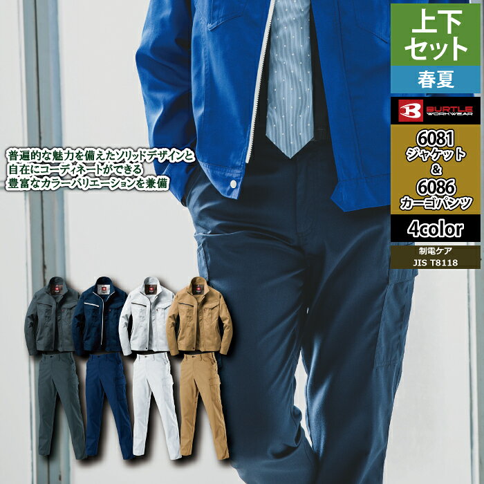 商品説明6081 ジャケット●春夏用●ペア、制電、カジュアルライン、ネイビー系●ソフトバーバリー●素材：ポリエステル65％・綿35％●サイズ：SS（バスト/100、肩幅/41、袖丈/55、着丈/59）、S（バスト/106、肩幅/43、袖丈/...