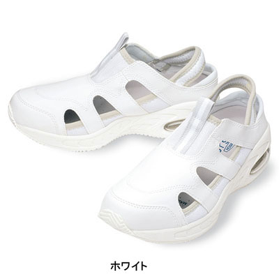商品説明●オールシーズン用●素材/アッパー：合成皮革 メッシュ、中敷：BK布+EVA(抗菌・防臭加工)、ソール：EVA(エアバッグ内蔵) 合成ゴム●静電気帯電防止。エアバッグ内蔵。2通りの履き方、脱ぎ履きの多い時はバックバンドを踏んでサボタ...