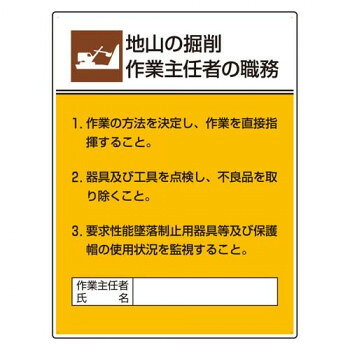 職務内容を明確に表示し、現場での周知徹底に役立つ表示板です。サイズ600×450mm、取付穴:φ2.5mm個装サイズ：60.5×40.5×0.2cm重量個装重量：320g素材・材質エコユニボード仕様厚さ:1.2mm取付穴(端部):4ヵ所生産...