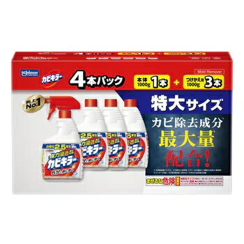 ■ 商品内容 カビキラー独自の強力浸透成分配合で、カビの根の奥の奥まで強力浸透！ゴムパッキンの黒カビまでスッキリ落とす本体 1,000g + 替え 1,000g x 3本 ■ 配送について 本商品は常温便で発送いたします。季節や配送状況によ...