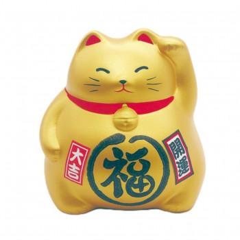 招き猫の形の貯金箱です。右手をあげている招き猫は「お金」を招き、左手をあげているのは「人」を招くといわれています。人はお金をもたらしてくれます。そして、あげた手が大きければ大きいほど、高ければ高いほど大きく遠くからも福を呼ぶといわれています...
