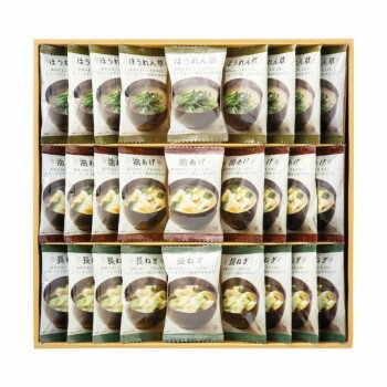 お湯を注ぐだけで本格的な味わい。信州の米味噌、鰹と昆布の旨みたっぷりの合わせだしを使用したフリーズドライ味噌汁は常温で長期保存も可能です。サイズ個装サイズ：38×37×5cm重量個装重量：590g仕様賞味期間：製造日より450日セット内容フ...