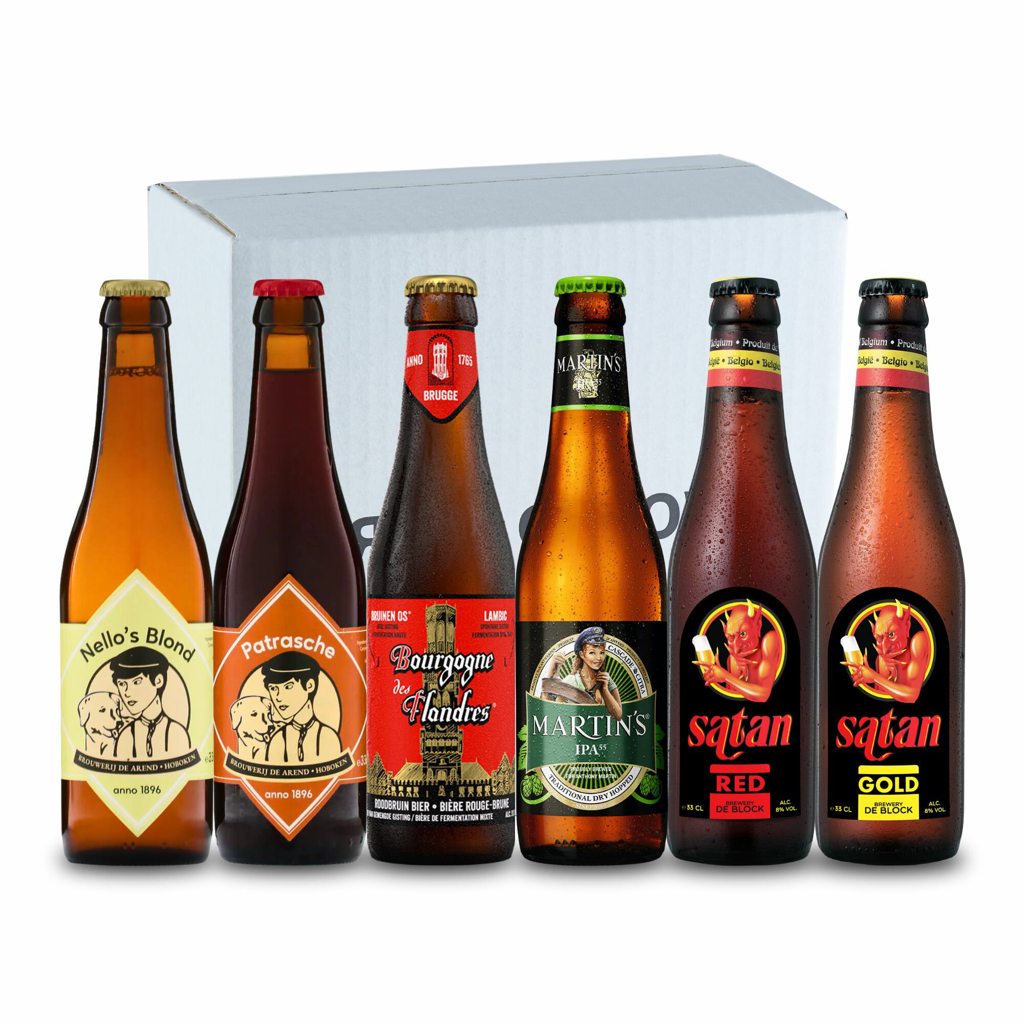 商品紹介 セット内容: ■マーティンズIPA55■ブルゴーニュデフランドル ■サタンレッド■サタンゴールド ■ネロズブロンド■パトラッシュベルギービール飲み比べBOX（330mlx6本入） 厳選ベルギービール全6種類《プレミアムな銘柄飲み比...