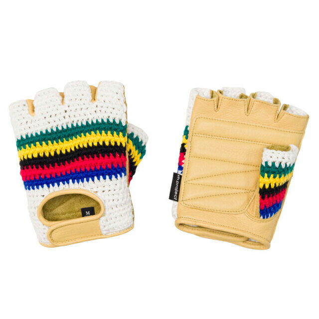 RIN PROJECT No.8050 かぎ針編み アルカンシエル（虹）サイクルメッシュグローブ 本革×衝撃吸収材通気性の良いコットンメッシュと、丈夫な牛革を組み合わせたクラシックスタイルのサイクルグローブ手の甲は職人によるかぎ針編みで、手...