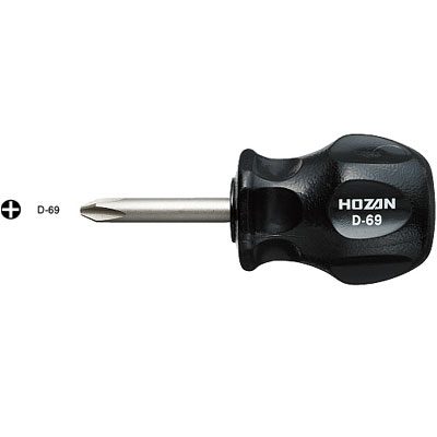 ●限られた作業スペースに最適なドライバー 品番 先端サイズmm 全長mm 軸長mm 軸径mmφ ハンドル径mmφ 重量g D-68 -6.0×0.9 83 35 6.0 35.5 45 D-69 +No.2 45 警告 ● ドライバーはネジ...