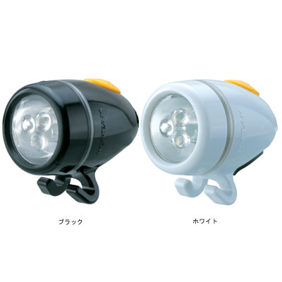 明るく、ラバーストラップで取付簡単なホワイトライト2型 光束 : 3Lumens光度 : 60cd9Lux/5M　3Lux/10Mホワイト LED 3個点灯 / 点滅の2モード、点灯 : 60時間、点滅 : 100時間ハンドルバー装着用ラバ...
