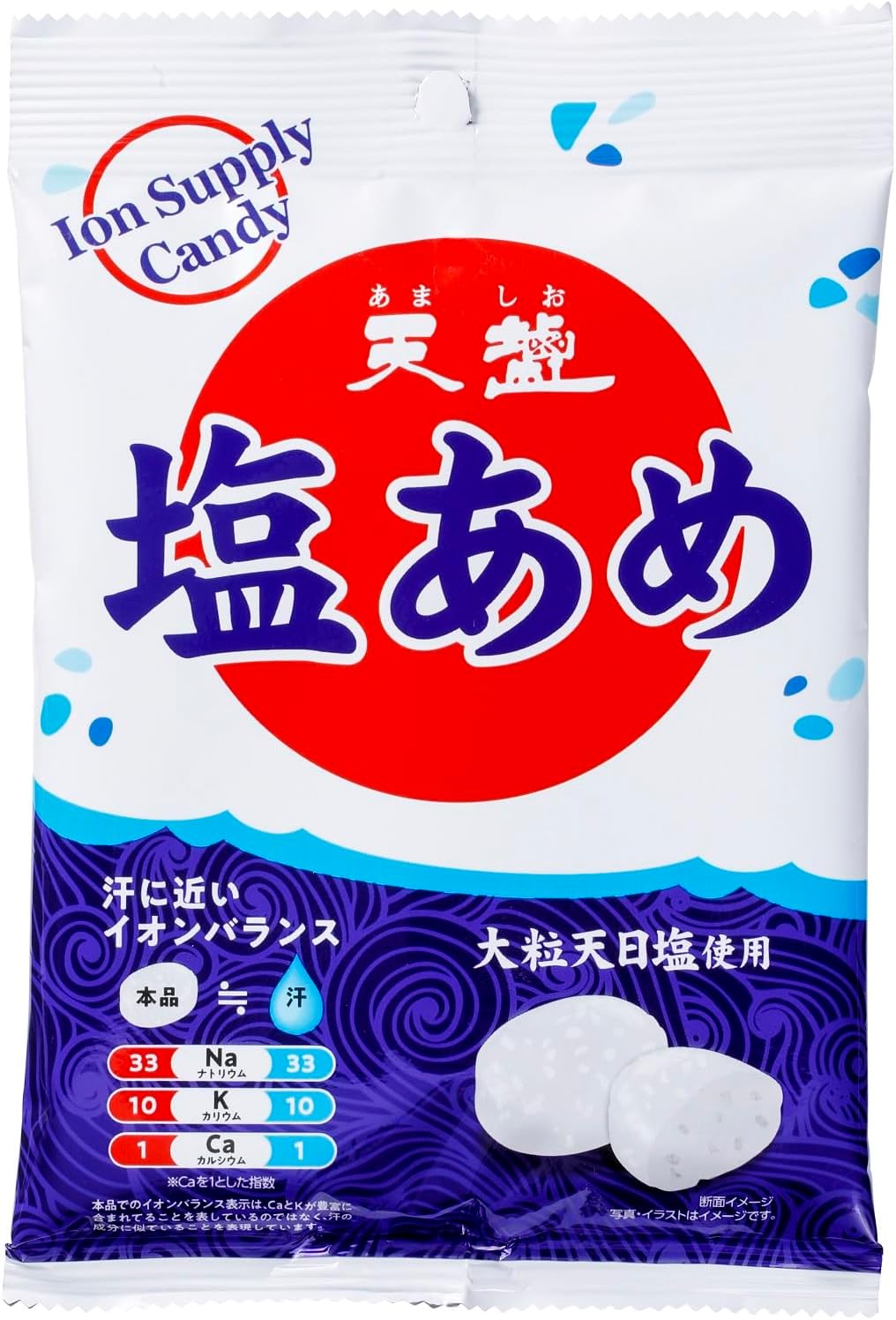 商品情報【内容量】75g【原材料】水飴（国内製造）、砂糖、天日塩／塩化カリウム、乳酸カルシウム【栄養成分表示】1粒（3.3g）あたりエネルギー熱量（12.3kcal）、たんぱく質（0g）、脂質（0g）、炭水化物（3.1g）、食塩相当量（0....