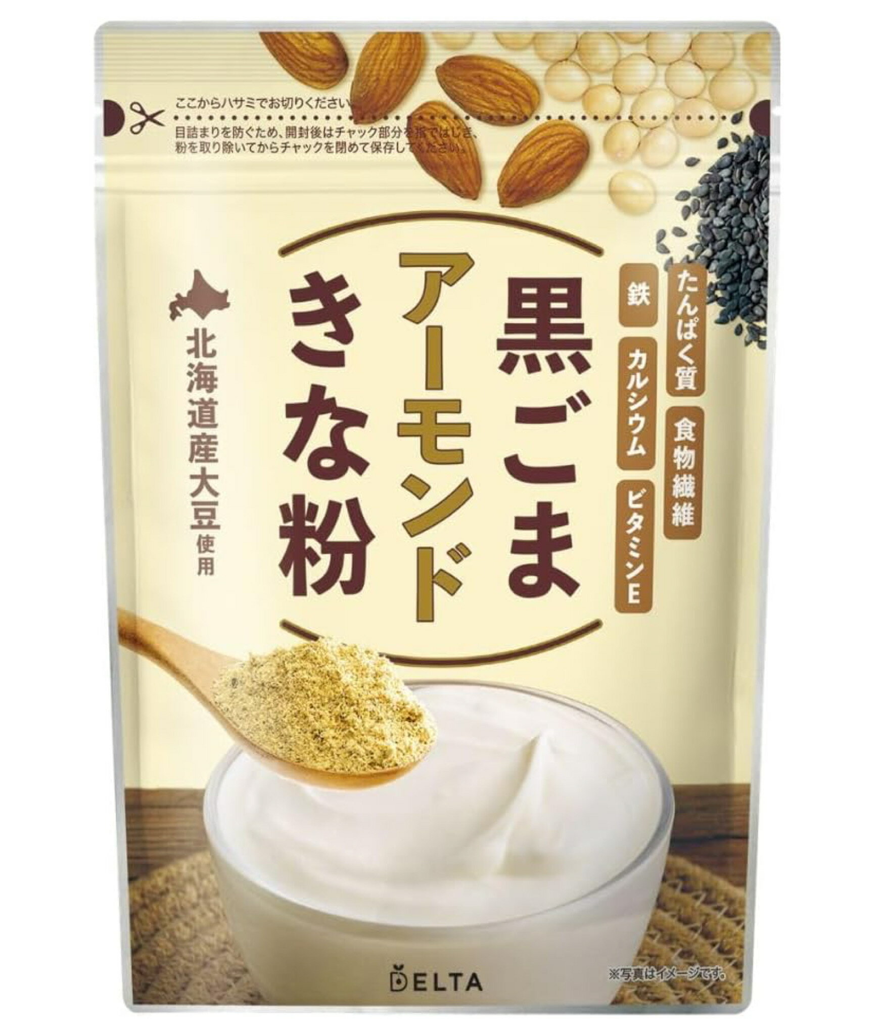商品情報【内容量】220g【原材料】大豆（北海道産)、黒ごま、アーモンド【成分表示】100g当たりエネルギー　501kcal/たんぱく質　35.4g/脂質　31.7g/炭水化物　26.0g(糖質　11.2g/食物繊維　14.8g)/食塩相当...