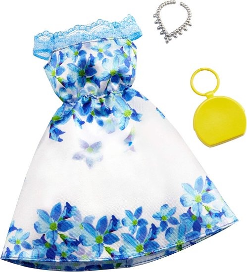 【商品名】Barbie バービーの服：白と青の花のドレス、2つのアクセサリー人形、3-7歳のギフト、マルチカラー（GHW79）Barbie Clothes: White and Blue Floral Dress, Plus 2 Acces...