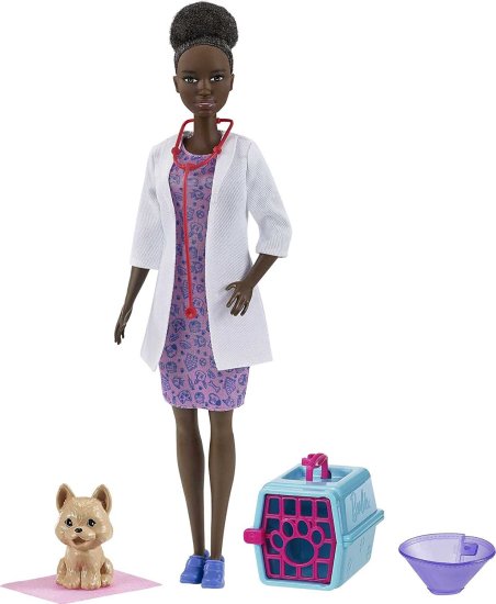 【商品名】Barbie バービー Pet Vet Playset with Brunette Doll（12-in）、ロールプレイの衣料品＆アクセサリー：コーン、パッド、ペットクレート、子犬のフィギュア、3歳以上の素晴らしい贈り物Barbi...