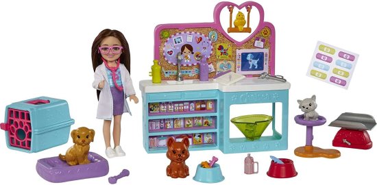【商品名】Barbie バービーチェルシーペット獣医プレイセット、ブルネットチェルシードール、4枚の動物の姿、18ペットの獣医アクセサリー、3歳以上の素晴らしい贈り物Barbie Chelsea Pet Vet Playset, Brune...