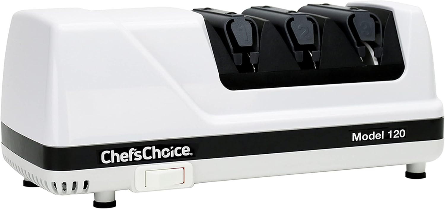 【商品名】Chef's Choice シェフズ・チョイス 120 庖丁研ぎ器 【型番】120 【大きさ】25長さ x 12幅 x 11高さ cm 荒研ぎ・中研ぎ・仕上げ研ぎの3段階の研ぎスロットを備え、両刃、片刃が研げる電動式包丁研ぎ器。 ...