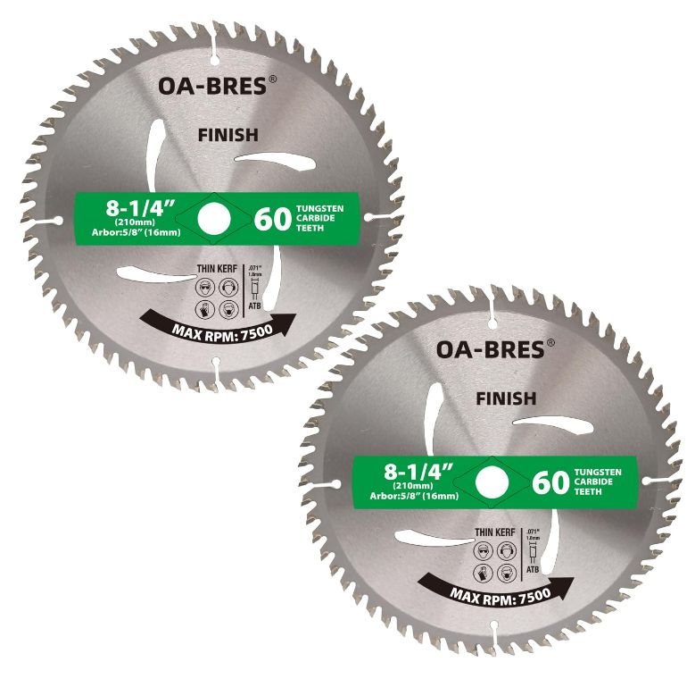8-1/4-Inch 60-Tooth Circular Saw Blade with 5/8-Inch Arbor, TCT ATB Finish Blade for Wood Cutting (2-Pack)