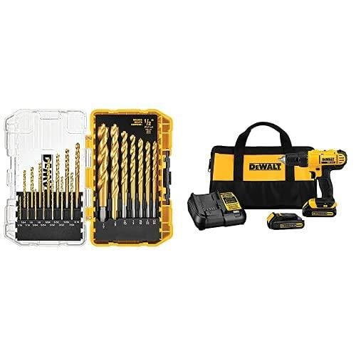 【商品名】 DEWALT 20V Max コードレスドリル/ドライバーキット、コンパクト、1/2インチ、チタンドリルビットセット、パイロットポイント、21ピース (DCD771C2 & DW1361)DEWALT 20V Max Cordl...