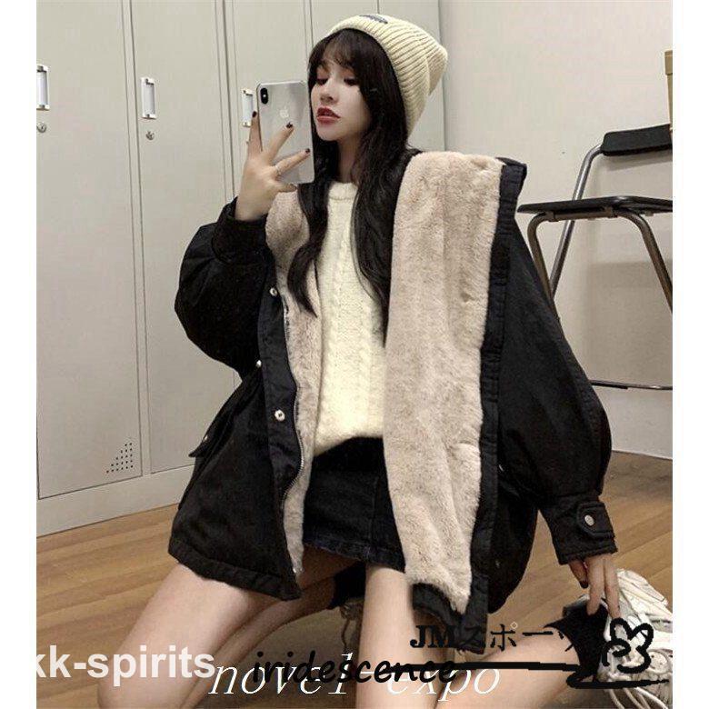 裏ボア ジャケット レディース ジャンバー フード付き アウター 冬服 ◆素材：コットン　◆サイズ：　　　m：着丈62cm　バスト100cm　肩幅40cm　袖丈56cm　　　l：着丈63cm　バスト104cm　肩幅41cm　袖丈57cm　　...