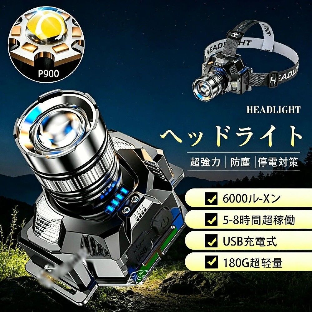 商品詳細商品名：LEDヘッドライト / 充電式ヘッドランプカラー：画像色サイズ：ワンサイズ重量：約139g（本体のみ）点灯モード：4モードセット内容：本体×1、充電ケーブル×1商品説明あなたのDAYを、SUNNYに変える雑貨屋さん days...
