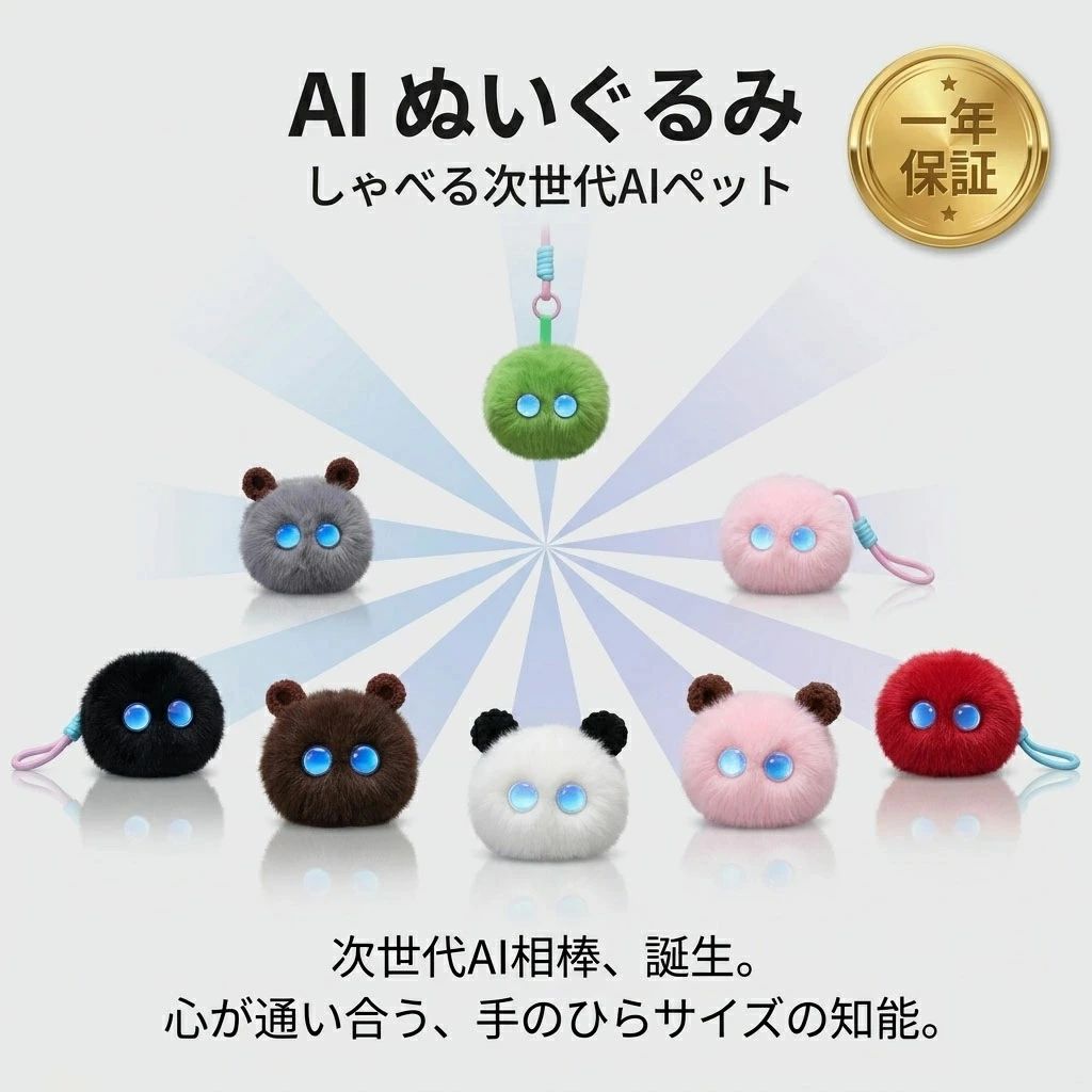 商品説明【製品仕様】【サイズ】約 幅9cm × 高さ8cm × 奥行7cm【材質】ポリエステル、プラスチック、電子部品【バッテリー】1200mAh (便利なType-C充電式)【接続方法】Wi-Fi (専用アプリ連携必須)【中身は超賢いAI...