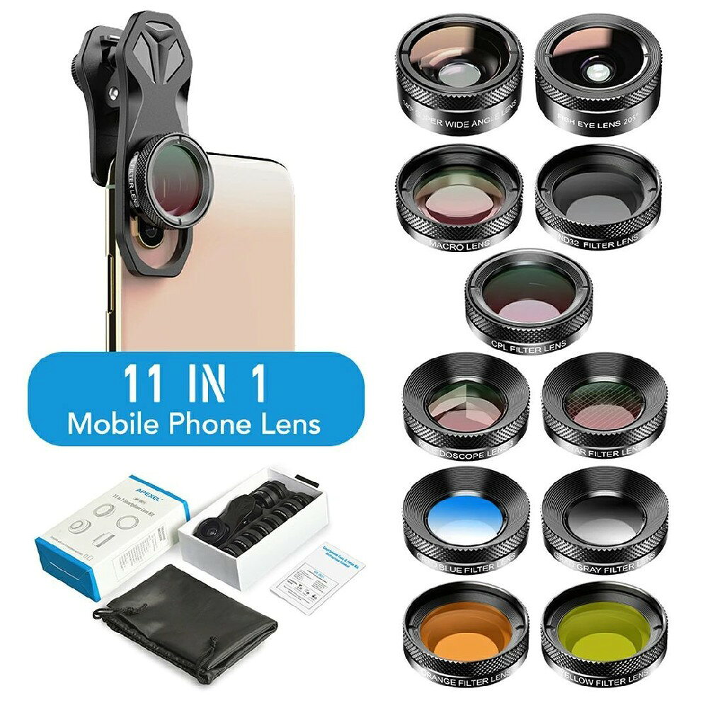 ご注意：iPhone15/15 Pro/16/16Pro見たい厚いスマホに適応しません。 【豊富な11個スマホレンズセット】：140°広角レンズと10倍マクロレンズ、205°魚眼レンズ、万華鏡、CPLフィルタ、ND32フィルタ、星形フィルタ...