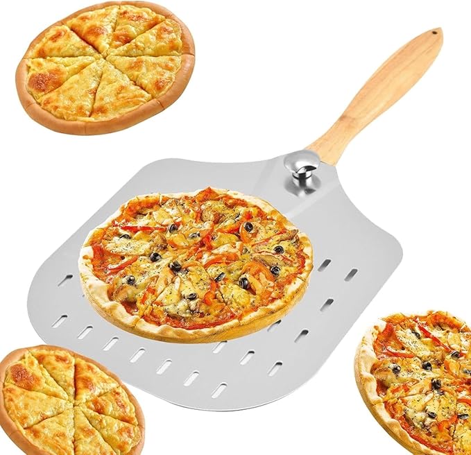 【幅広い用途】:ピザ、パン、チーズ、果物、野菜を切るためのピザピール。 【使いやすい】: ピザトレイを使用する前に、小麦粉、コーンミール、または挽いたふすまを振りかけると、焼き菓子がその上で簡単に滑りやすくなります。 【人間工学に基づいたハ...