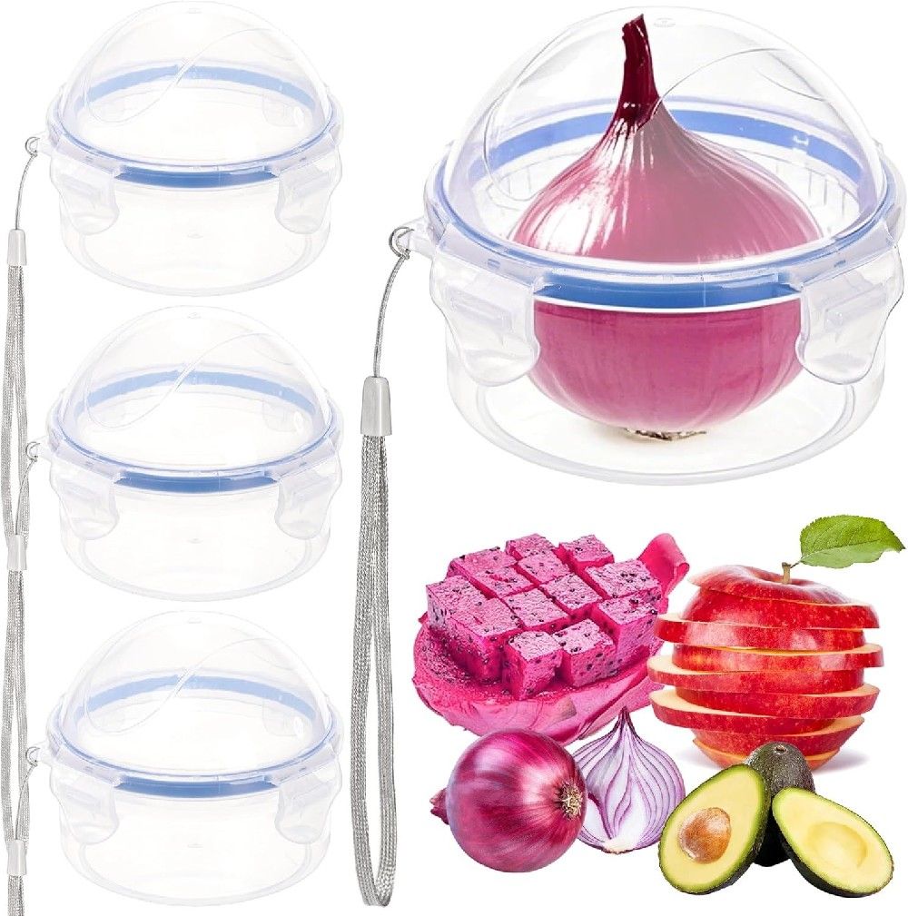 【バリューパック】玉ねぎ保存容器4個パック。毎日の小さな果物や野菜の保存のニーズを満たす十分な量です。 全体の寸法9.5*10cm。ホルダーは丸い屋根のデザインを採用しており、玉ねぎ、りんご、トマトなどに最適です。 【食品を新鮮に保つ】内側...