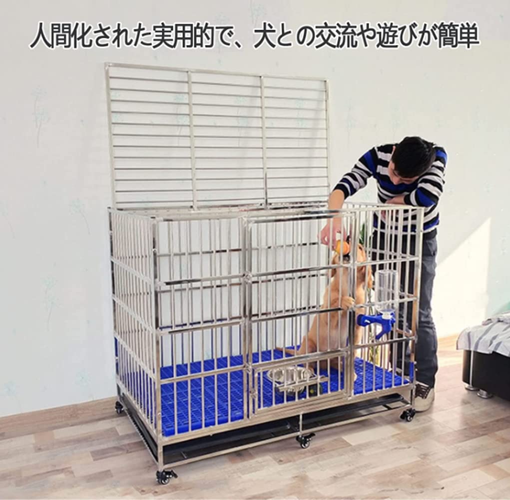 【強くて頑丈なケージ】厚くて幅の広い0.78インチの201ステンレススチールは、通常の針金ケージよりも頑丈で耐久性があります。赤ちゃんは安全で独立した空間で落ち着いてリラックスすることができます。ドイツシェパード、ゴールデンレトリバー、ラブ...