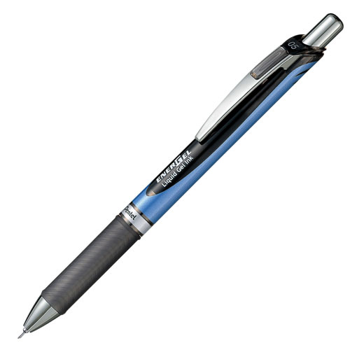 エナージェルインキ採用。 軽くなめらかな書き味。濃くはっきりとした文字が書け、 速記にも強く、乾きも速い。ノックしてすばやく書けます。 ●ボール径：0.5mm（ニードルチップ） ●インキ色：黒 ●軸色：ブルー ●インキ成分：水性染料 ●機構...