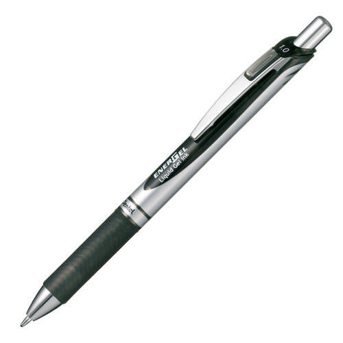 エナージェルインキ採用。 軽くなめらかな書き味。濃くはっきりとした文字が書け、 速記にも強く、乾きも速い。ノックしてすばやく書けます。 ●ボール径：1.0mm（砲弾チップ） ●インキ色：黒 ●軸色：シルバー ●インキ成分：水性染料 ●機構：...