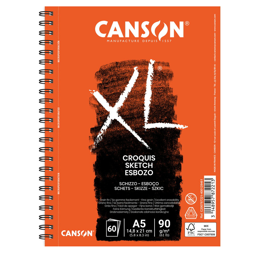 【キャンソン XLシリーズはこちら】 フランス、リヨン南西部に工場を持つ「キャンソン」社は、1557年に設立された名門製紙会社です。 【特長】 ・ライトな90g/m2のクロッキー紙を使用。 ・アイボリーがかった紙色。 ・鉛筆、チャコール、パ...