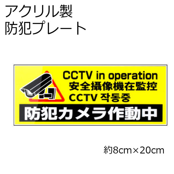 4か国語表示 防犯プレート(20cm×8cm)　横型 DTK-PL02 プレート1枚　簡単防犯 オフィスや店舗、住居など不特定多数の人が行き交う場所では複数言語対応の防犯対策が効果的です。防犯カメラを設置している方はもちろん、設置前の防犯対...