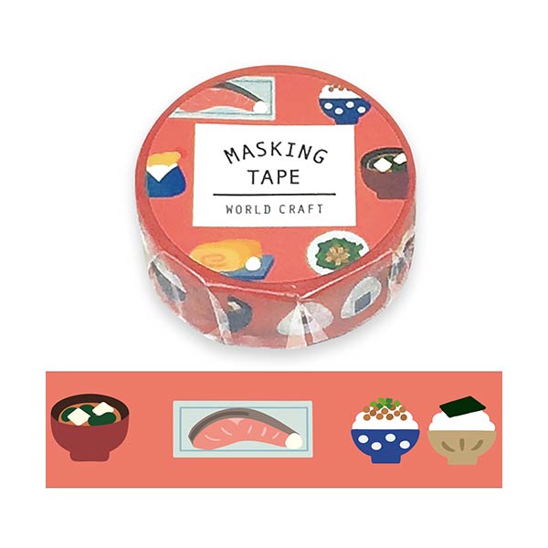 日本のごはんをテーマにしたデザインです。 ●サイズ：幅15mm×7m ●素材：紙製 【注意事項】 再剥離性が特長のテープですので、強力に接着したい、しっかり封緘したい、といった用途には向きません。 あらかじめ、ご了承ください。