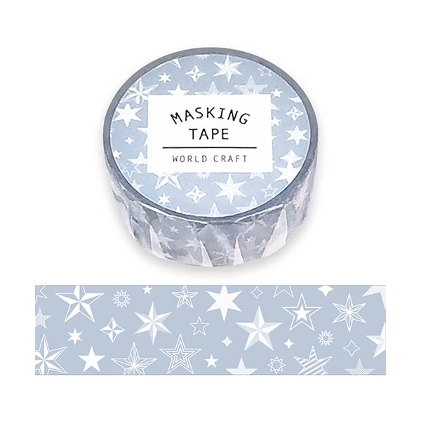 stars(星)をテーマにしたデザインです。 ●サイズ：幅15mm×7m ●素材：紙製 【注意事項】 再剥離性が特長のテープですので、強力に接着したい、しっかり封緘したい、といった用途には向きません。 あらかじめ、ご了承ください。