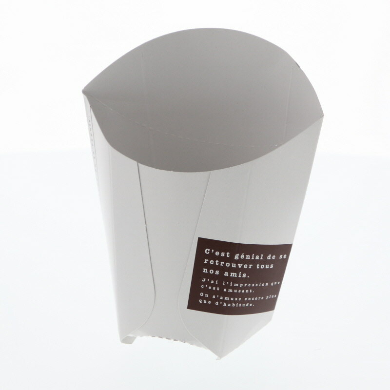 文化祭やバザー、お祭り、縁日など各種イベントで大活躍するチキンやポテトなどをいれて、折ると蓋になる便利なカップです。50枚単位でお求めいただけますので、飲食店関係の方にもおすすめです。130×70／130mmカードB260g