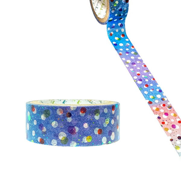 「虹」をモチーフとしたシリーズは、希望や明るく元気な気持ちを 届けたいと思いを込めてデザインしたマスキングテープです。 レインボー箔をあしらったきらぴか仕様がより一層 デコレーションをきらびやかにしてくれます。 ●サイズ：幅15mm×3m巻...