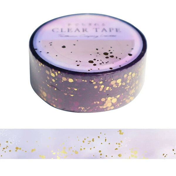 手でちぎれる、透明素材のテープです。 ノートや手帳のデコレーションやDIY、プレゼントのパッケージアレンジなど、様々なシーンでお使いいただけます。 空の様子をイメージした、美しい水彩模様のデザインです。 星や陽の光を思わせる、キラキラの箔押...