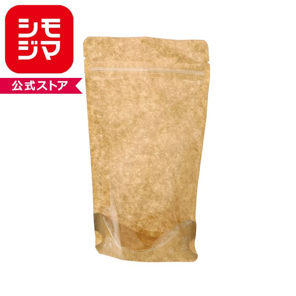 人気のクラフトタイプのチャック付スタンド袋です。表面が透明で中身が見えるタイプです。底マチ付きで自立します。表面はクラフト紙で内側はCP素材で防湿性・機密性に優れ、保存に最適です。ノッチ（切り込み）付き。乾燥農産加工品、乾燥海産加工品、健康...