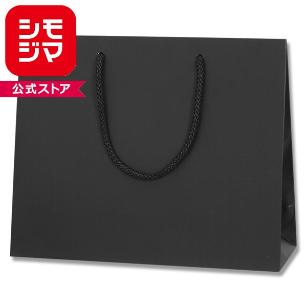 ■サイズ　：幅320×マチ110×高260mm■色・柄　：黒■材質　：コート紙157g／?　（手紐）パイレン■入り数　：10枚／外袋　50枚／小箱　150枚／ケース■商品説明　：落ち着いた風合いの質感が人気のマットPP貼りを施したブライトバ...