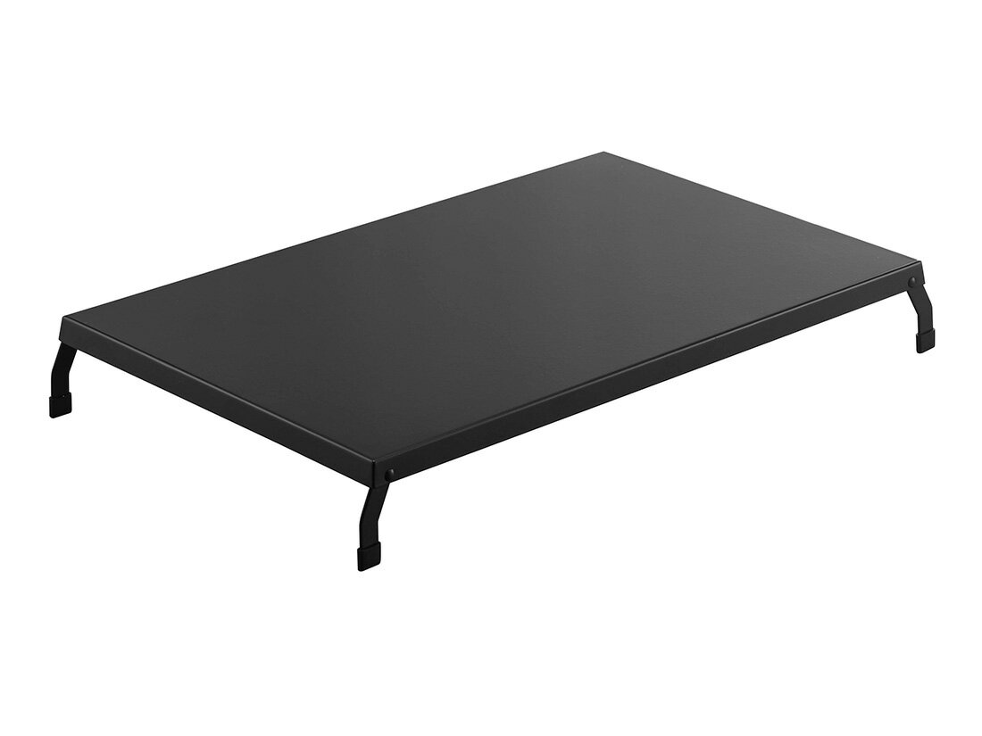 ［規格］約545×335×H72mm(使用時)［色］ブラック［素材］本体:スチール(粉体塗装)、キャップ:シリコーン［外寸］約545×335×H72mm(使用時)［機能・特徴］ガスコンロの上が収納＆作業スペースに早変わり！簡単設置のコンロカ...