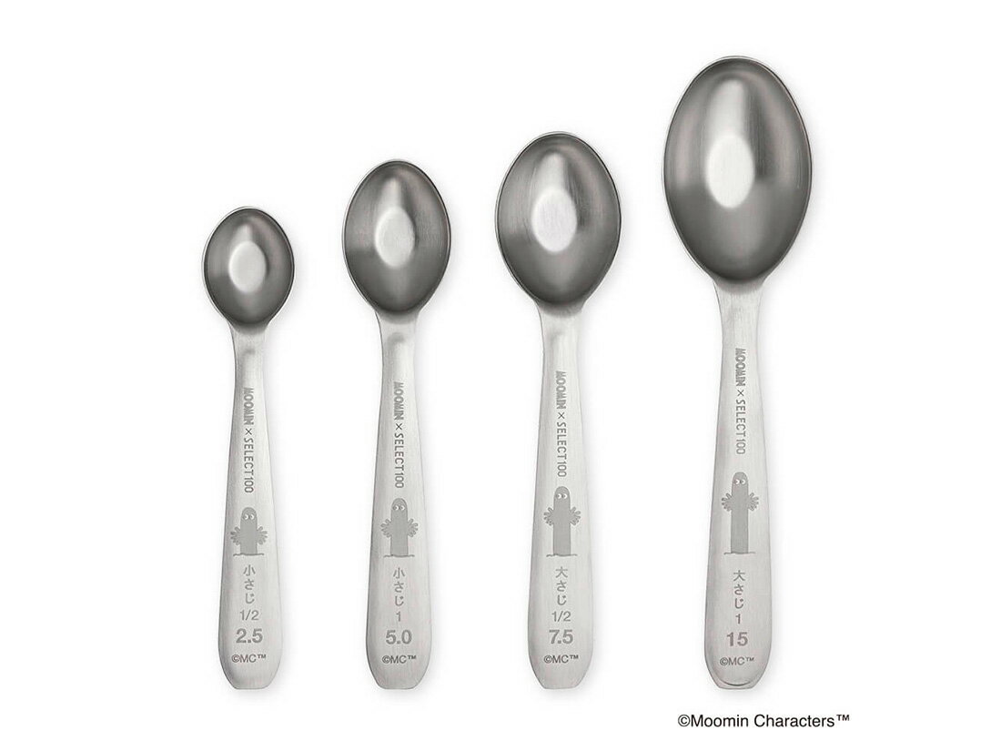 1購入あたりの内容量 ：1セット［規格］大さじ1・大さじ1/2・小さじ1・小さじ1/2の4本組［素材］18-8ステンレススチール［機能・特徴］幅広い世代に人気の世界的キャラクター・ムーミンと貝印SELECT100がコラボしたキッチンツールシ...