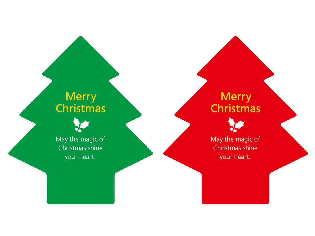 こちらの商品は10枚単位での販売となります。［規格］64×55mm 上質紙表が緑、裏が赤のツリーの形をしたタグです。切り込みが入っていて中のツリーが回転します。金のゴムひも付き。