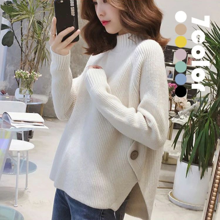 【商品コード】:y491866【素材】:ニット【カラー】:ベージュ、カーキ、ピンク、イエロー、グリーン、ブルー、ブラック【サイズ】:(約)x着丈:57/64cm バスト:98cm 肩袖丈:59cm【商品説明】:セーター レディース ニット ...