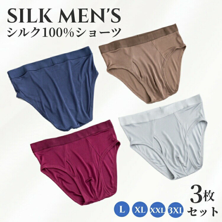 3枚セット メンズ シルク100% ショーツ 絹 シルク ブリーフパンツ 下着 ブリーフ スポーツパンツ トランクス パンツ 紳士 下着 肌着 静電気防止 快適 ゆったり 美肌 保湿 敏感肌 蒸れない 抗菌 肌にやさしい 父の日 送料無料 ...