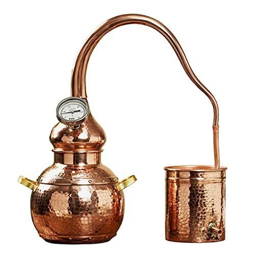 【3L単式蒸留器】：単式蒸留器は、これまでに使用された初期の形態の蒸留器であり、風味豊かで芳香のあるアルコールを生成することが知られています。私たちの3Lスチルは家庭での使用に最適です。【純銅】：スチルは、伝統的な手槌で打たれたデザインの純...