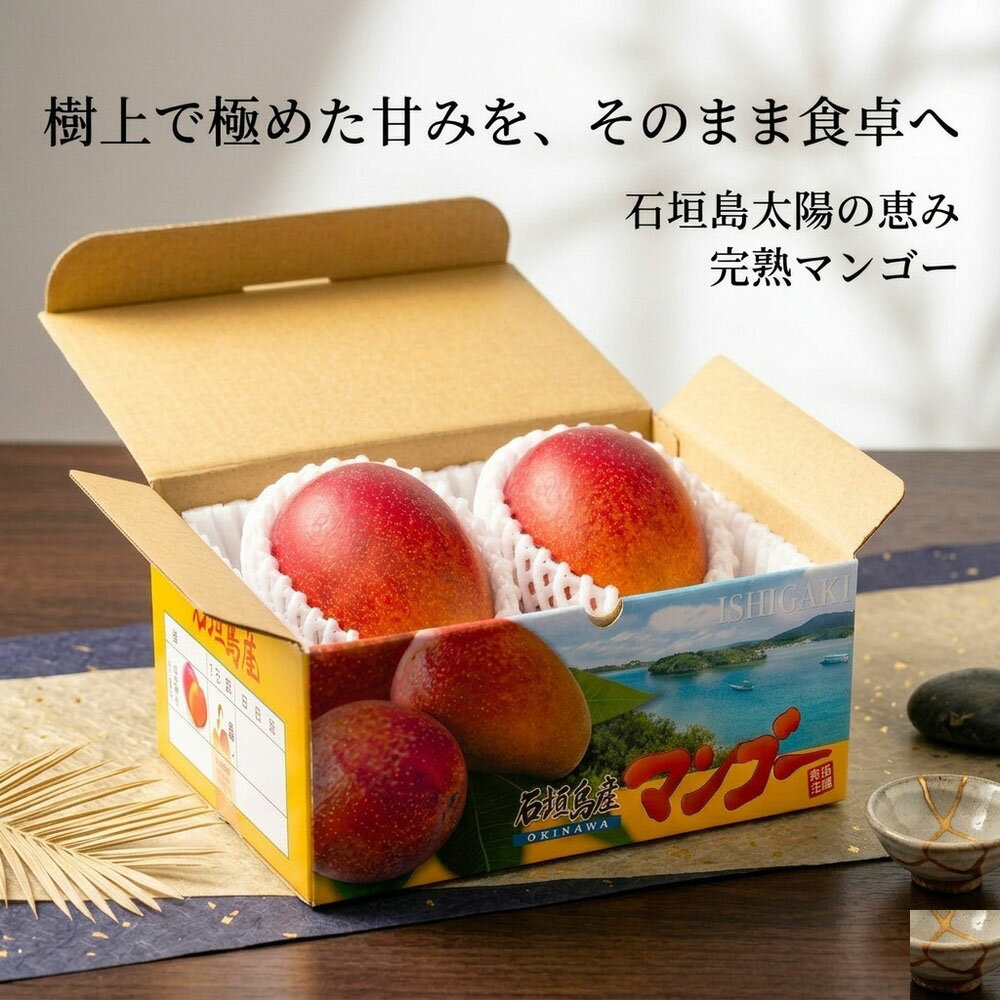 【石垣島太陽の恵み　完熟マンゴー】 南国・石垣島の太陽をたっぷり浴びて育った、香り豊かな完熟マンゴー。 私たちは、マンゴーが持つ本来の甘みと芳醇な香りを最大限に引き出すため、樹の上でぎりぎりまで熟させてから収穫しています。自然の力で完熟した...