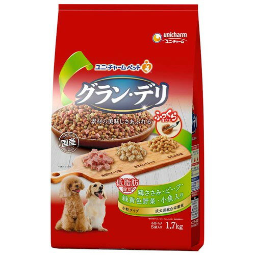 ※画像はイメージです。パッケージデザイン等は予告なしに変更されることがあります。※メーカーの欠品や製造中止により納期遅延、またはお届けできない場合がございます。ユニ・チャーム グラン・デリふっくら仕立て低脂肪鶏ささみ・ビーフ・緑黄色野菜・小...
