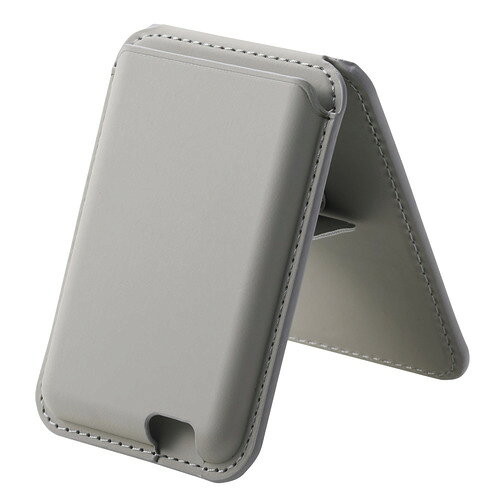 エレコム AMS-MAGWSGY カードケース スマホスタンド MagSafe iPhone用 2~3枚収納 磁気防止シート付属 簡単脱着 軽量 薄型 グレー ●iPhoneに便利をプラス!MagSafeで簡単に着脱できる、MAGKEEPシ...