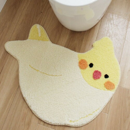 オカ ファンディットアニマル 洗えるマット オカメインコ 約52×57cm 洗える すべり止め イエロー●まるでぬいぐるみ。癒されるアニマルマット●ふわふわ癒しのファンディットアニマル●見ても、触れても、癒される。