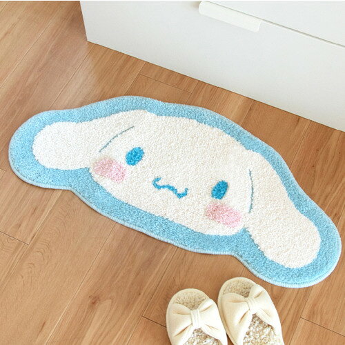 オカ サンリオキャラクターズ 洗えるマット シナモン 約36×82cm ブルー●ふわふわ立体感がかわいい、フロアマット●玄関にもお部屋にも。使えるサンリオマット